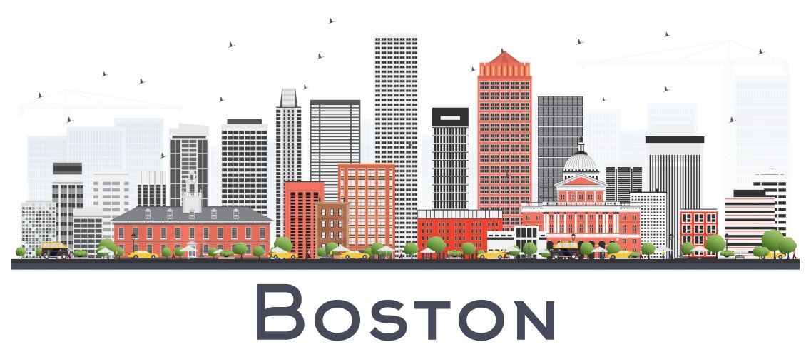 Outline boston skyline with blue buildings Vector Image