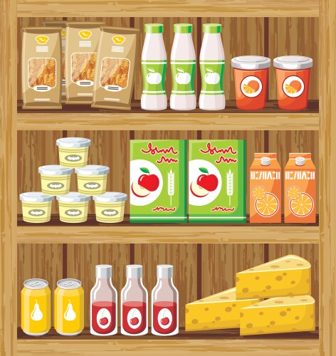 Grocery store shelves with fruits and vegetables Vector Image