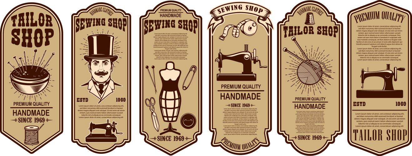 Set sewing shop label templates design element Vector Image