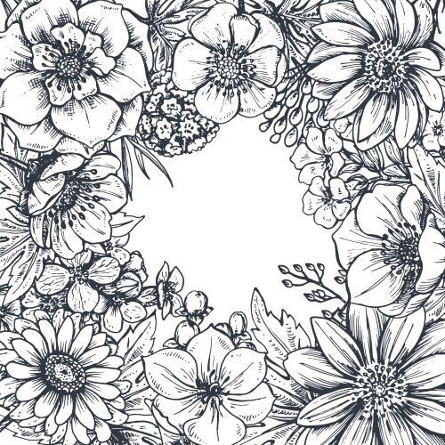 Floral frame with bouquets of hand drawn Vector Image