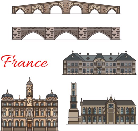 Lyon landmarks and monuments Royalty Free Vector Image