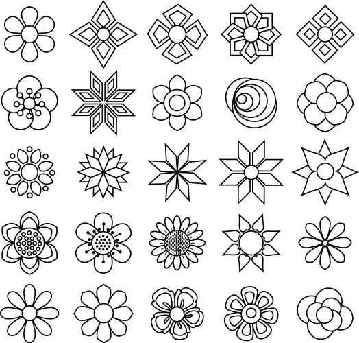 Outline flower icon set draw Royalty Free Vector Image