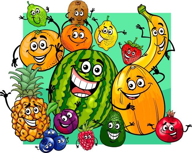 Berry fruits group cartoon Royalty Free Vector Image