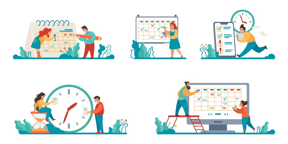 Timetable school planning with characters Vector Image