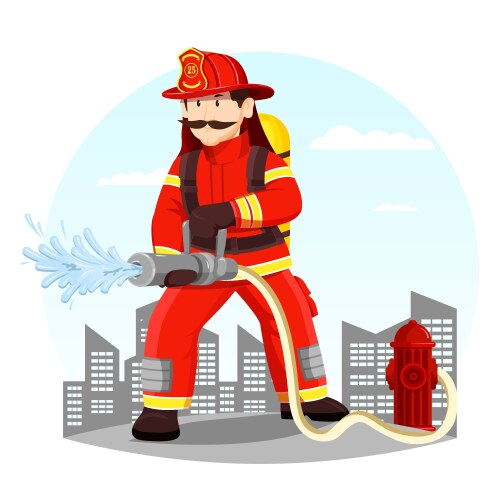 Firefighter pours from a fire hose Royalty Free Vector Image