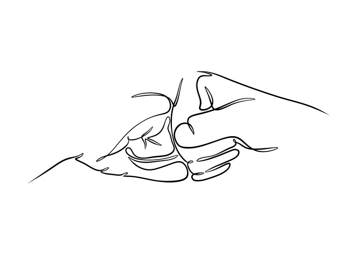Two hands reaching out one contiguous line Vector Image