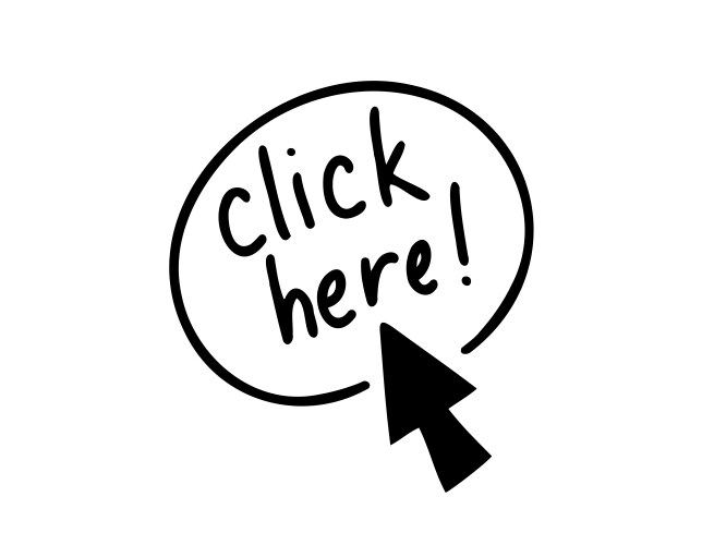 Click here doodle button hand drawn sketch cursor Vector Image