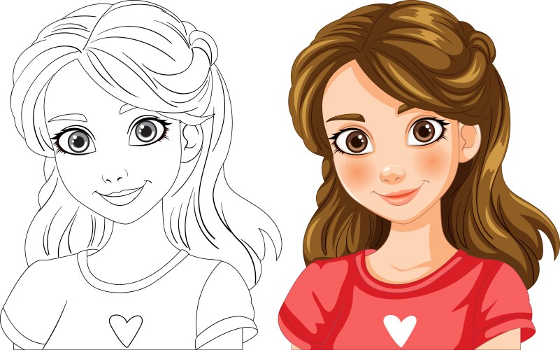 Colorful and line art of a girl Royalty Free Vector Image