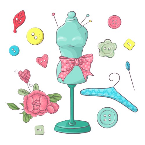 Set of sewing accessories drawings Royalty Free Vector Image