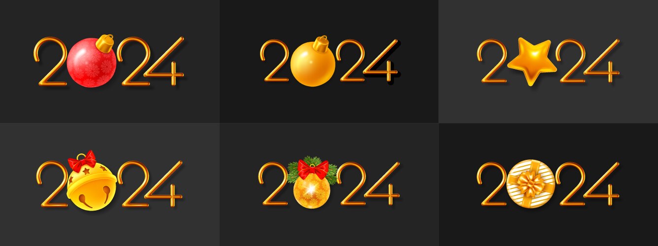 Happy new year 2024 signs set Royalty Free Vector Image