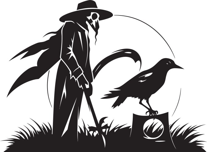Grim guardian scythe symbol shadow sentinel crow Vector Image