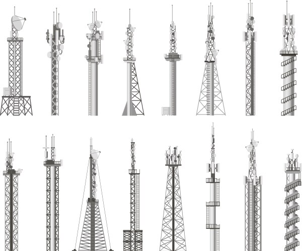 Radio masts antenna towers set Royalty Free Vector Image Radio masts antenna towers set Royalty Free Vector Image
