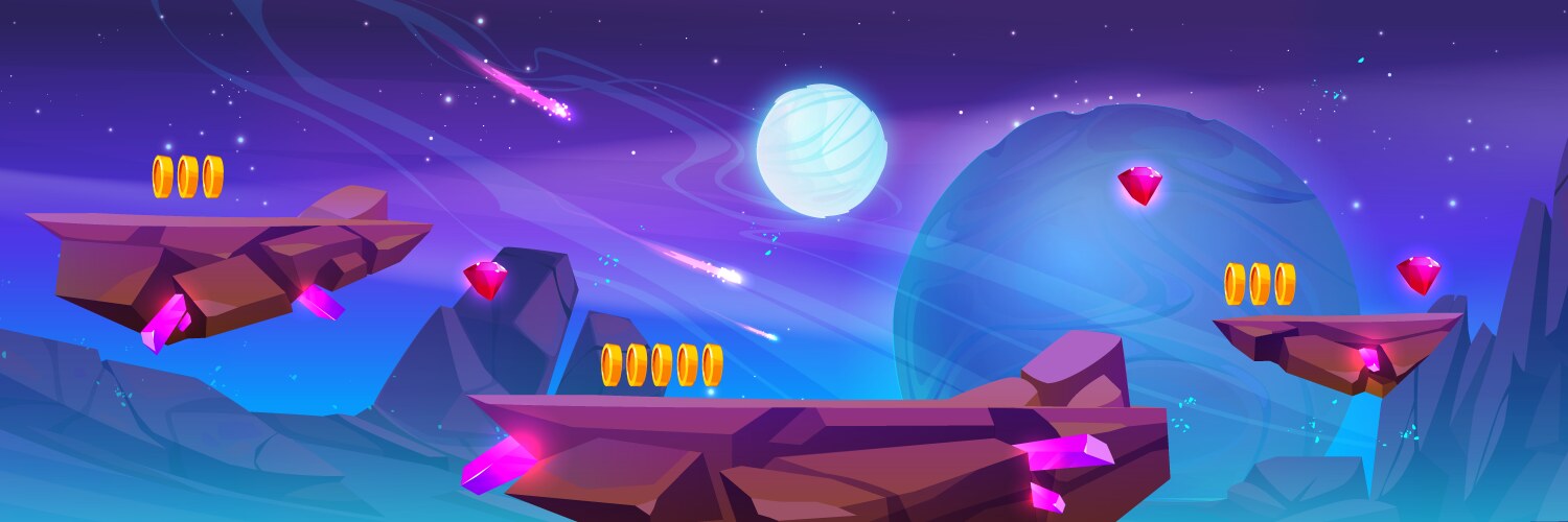 Space game level background with platforms Vector Image