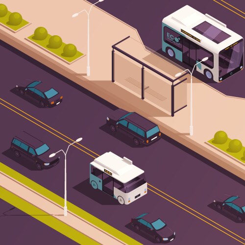 City public transport bus 3d isometric view Vector Image