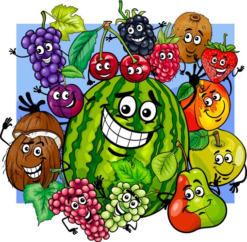 Funny fruits group cartoon Royalty Free Vector Image