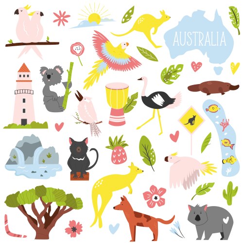 Asian map with wildlife animals Royalty Free Vector Image