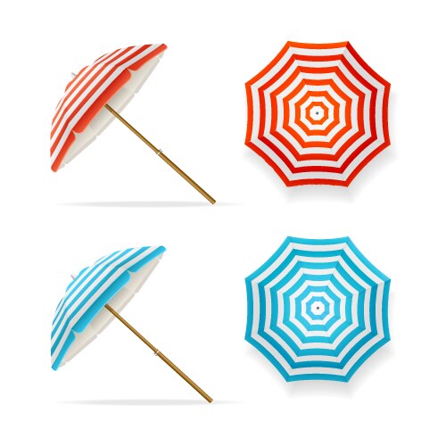 Sun umbrella striped white mockup set Royalty Free Vector