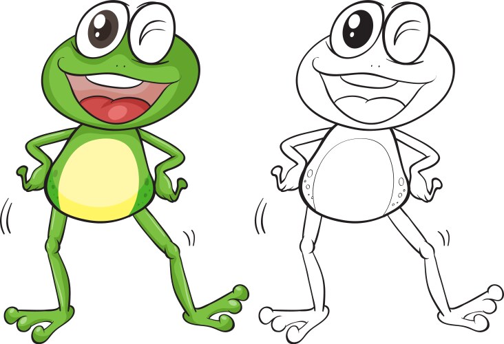 Cute frog cartoon outline coloring page for kids – Royalty-Free Vector ...