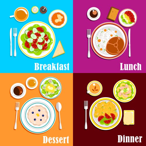 Breakfast lunch and dinner time Royalty Free Vector Image