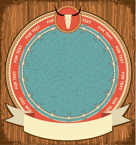 Cowboy shoewestern label background on old wood Vector Image