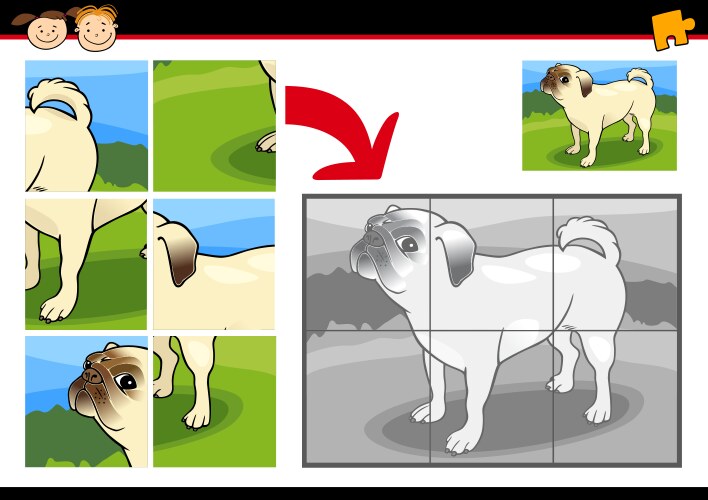Jigsaw puzzle activity with dog Royalty Free Vector Image