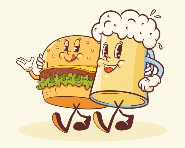 Sad fast food characters fries cola burger Vector Image