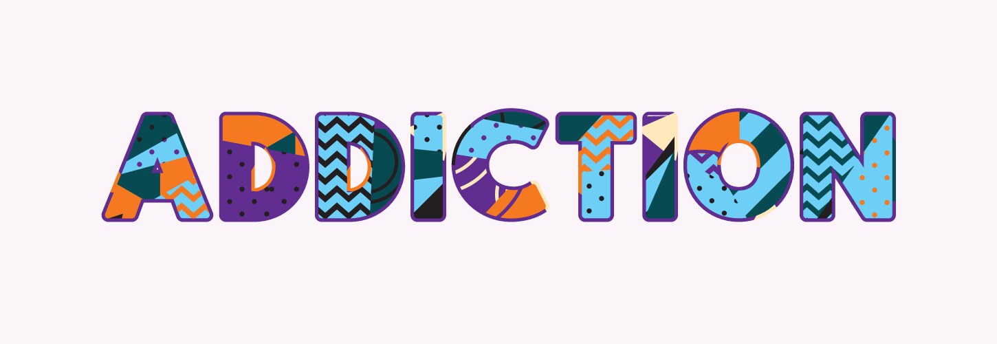 Addict man and set of addiction symbols outlined Vector Image