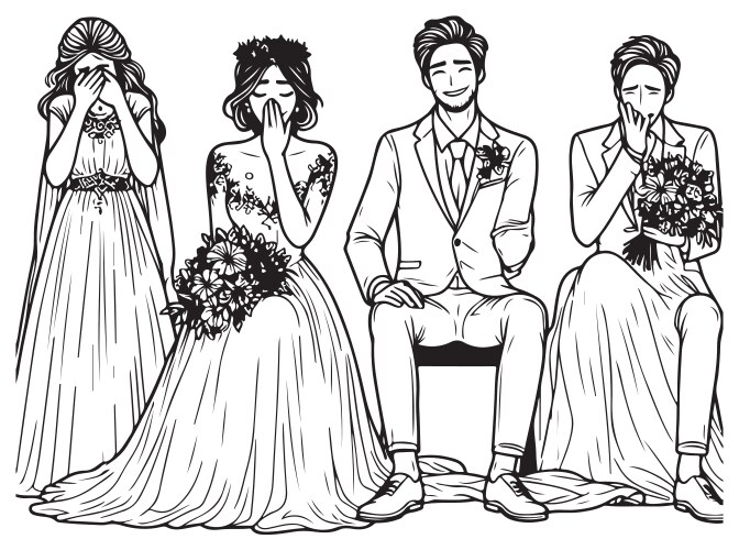 One continuous drawn line wedding from Royalty Free Vector