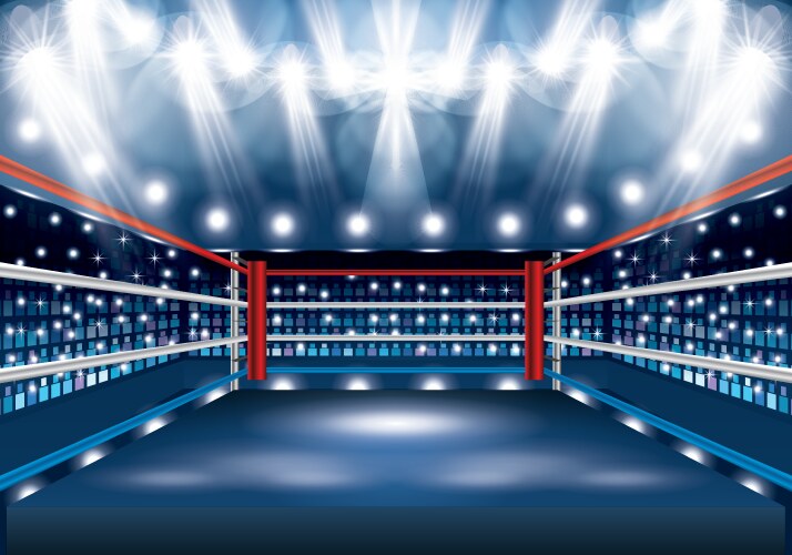 Cartoon boxing ring illuminated with neon lights Vector Image