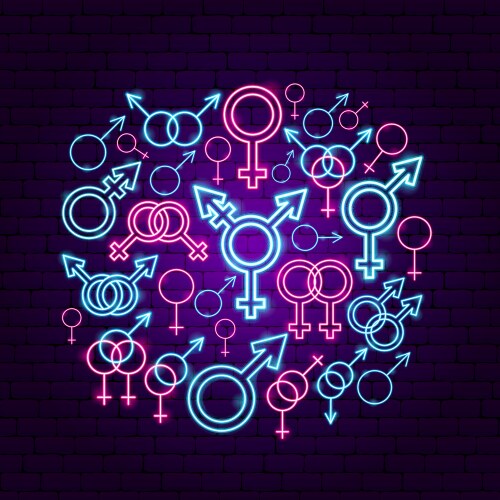 Continuous Line Couple Fighting Neon Concept Vector Image