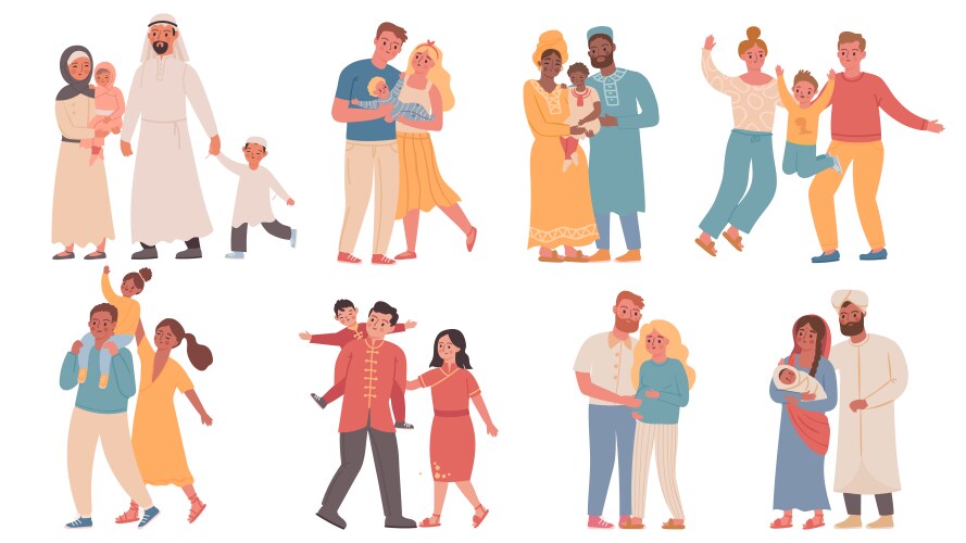 Family members with parents and kids on white Vector Image