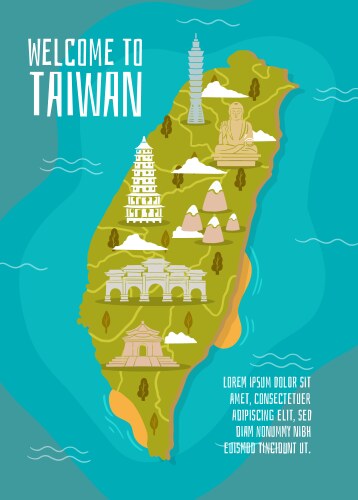 Taiwan map with landmarks concept Royalty Free Vector Image
