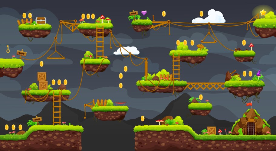 2d Arcade Game Level Map Interface With Platforms Vector Image