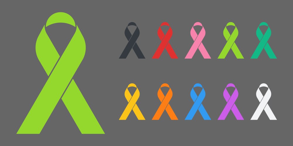 Set ribbon all cancers cancer awareness ribbons Vector Image