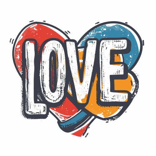 Colorful love word art grunge style heart shape Vector Image