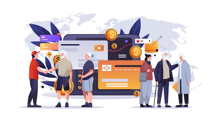 People making payments with debit or credit cards Vector Image