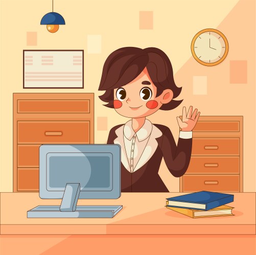 Hand drawn receptionist cartoon Royalty Free Vector Image