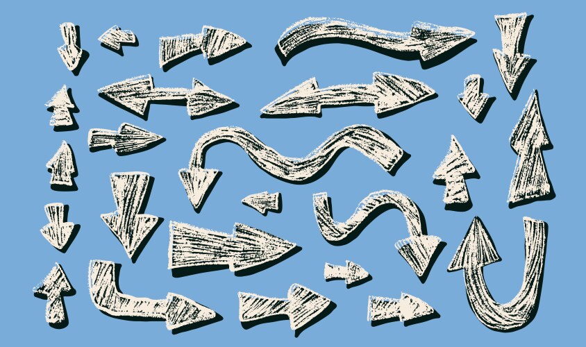 Arrow set crayon drawing neo brutalist doodle Vector Image