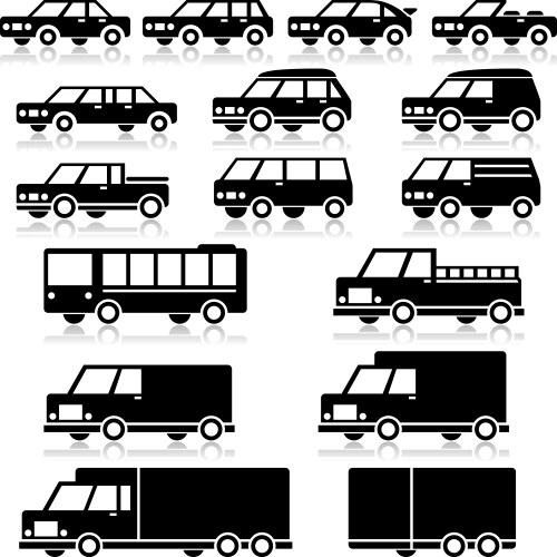 Car automobile types black icons isolated Vector Image