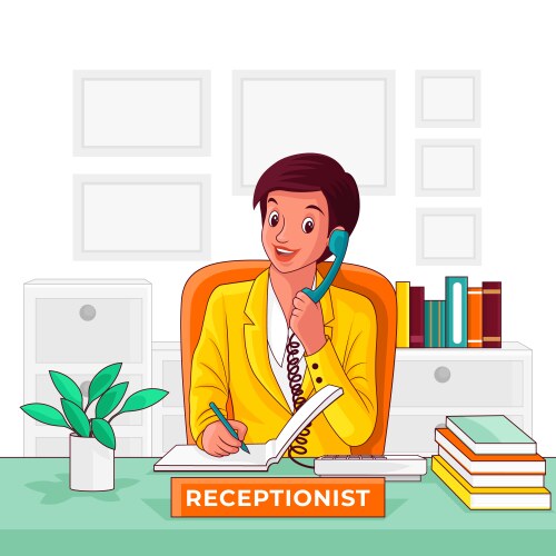 Hand drawn receptionist cartoon Royalty Free Vector Image