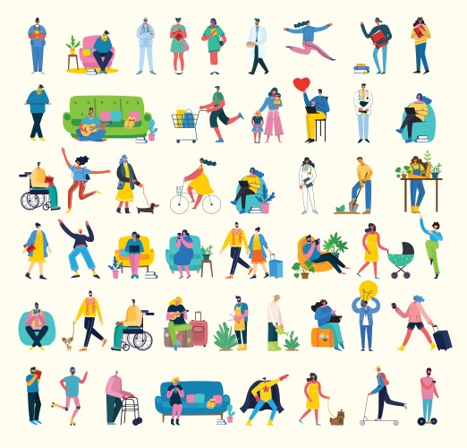 People characters collection cartoon set Vector Image