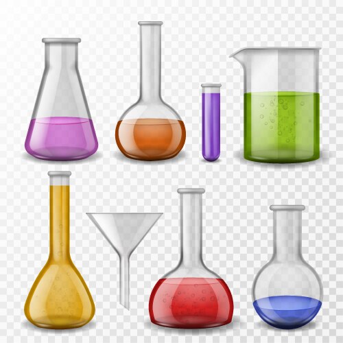 Chemistry laboratory test glass flask set Vector Image
