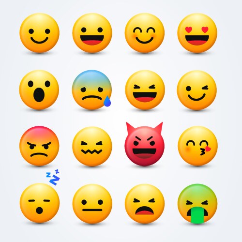 Funny cute flat style emoji emoticon icon set Vector Image