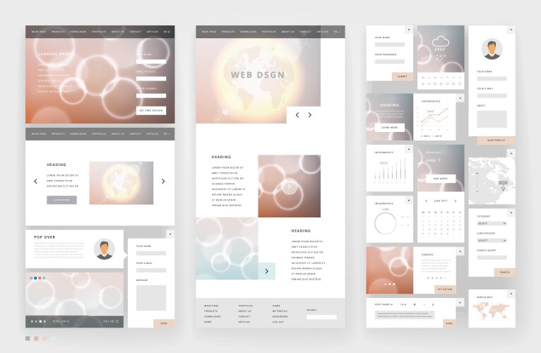 Tabs ui design or tabbed menu website template set