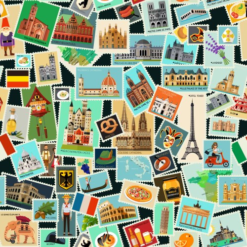 Seamless pattern with old postage stamps Vector Image