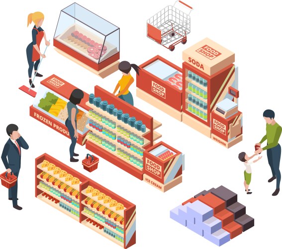 Isometric people walking on street Royalty Free Vector Image