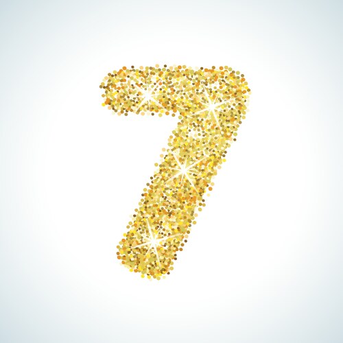 Gold glitter alphabet numbers 7 with shadow Vector Image