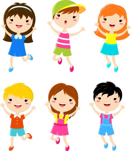 Cartoon happy kids jumping together Royalty Free Vector