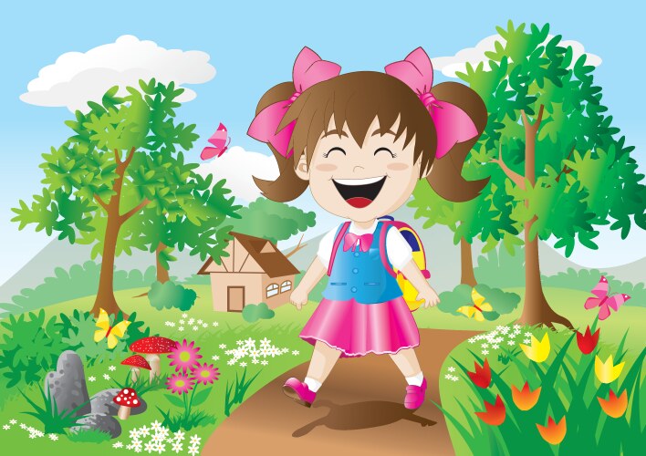 Happy school children stand Royalty Free Vector Image