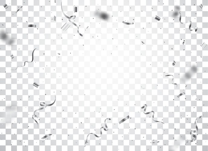 Silver confetti and ribbon isolated on transparent